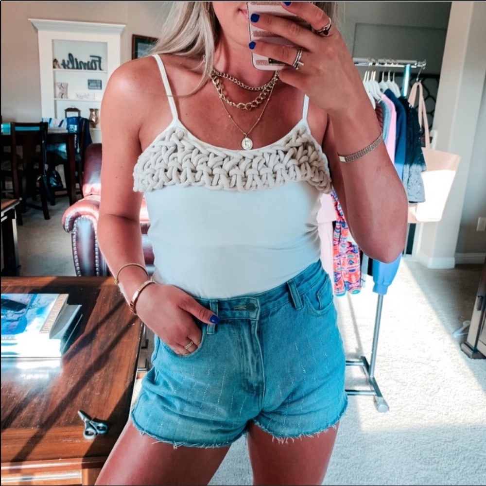 Rare Trends Cream/White Woven Rope Tank Camisole Top - Gem